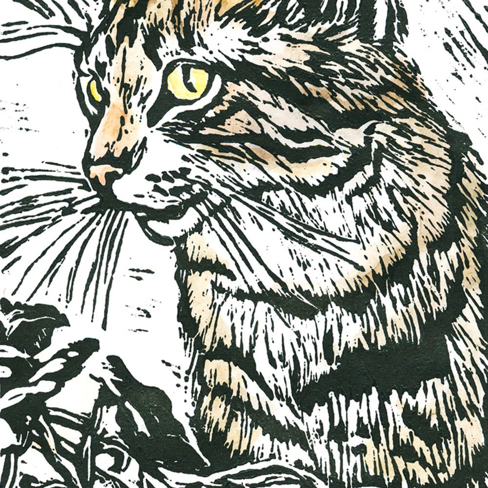 Cat, Linocut Print, Block Print, Relief Art Print, Lino Cut Print ...