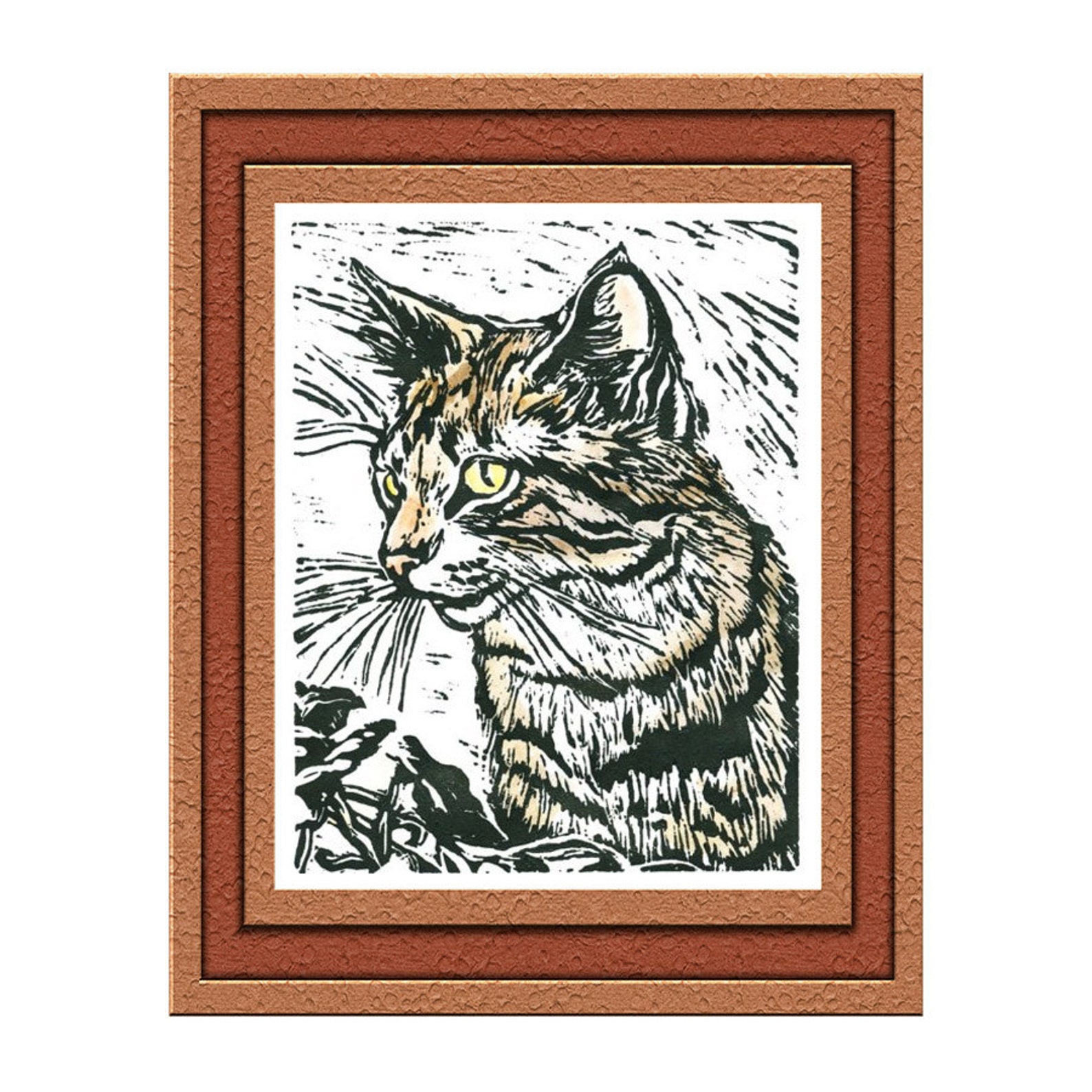 Cat Linocut Print Block Print Relief Art Print Lino Cut - Etsy