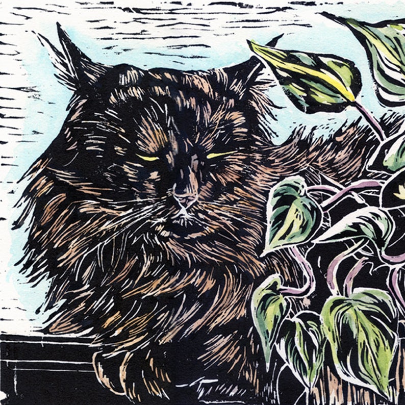 Cat, Linocut Print, Block Print, Lino Cut Print, Relief Art Print ...