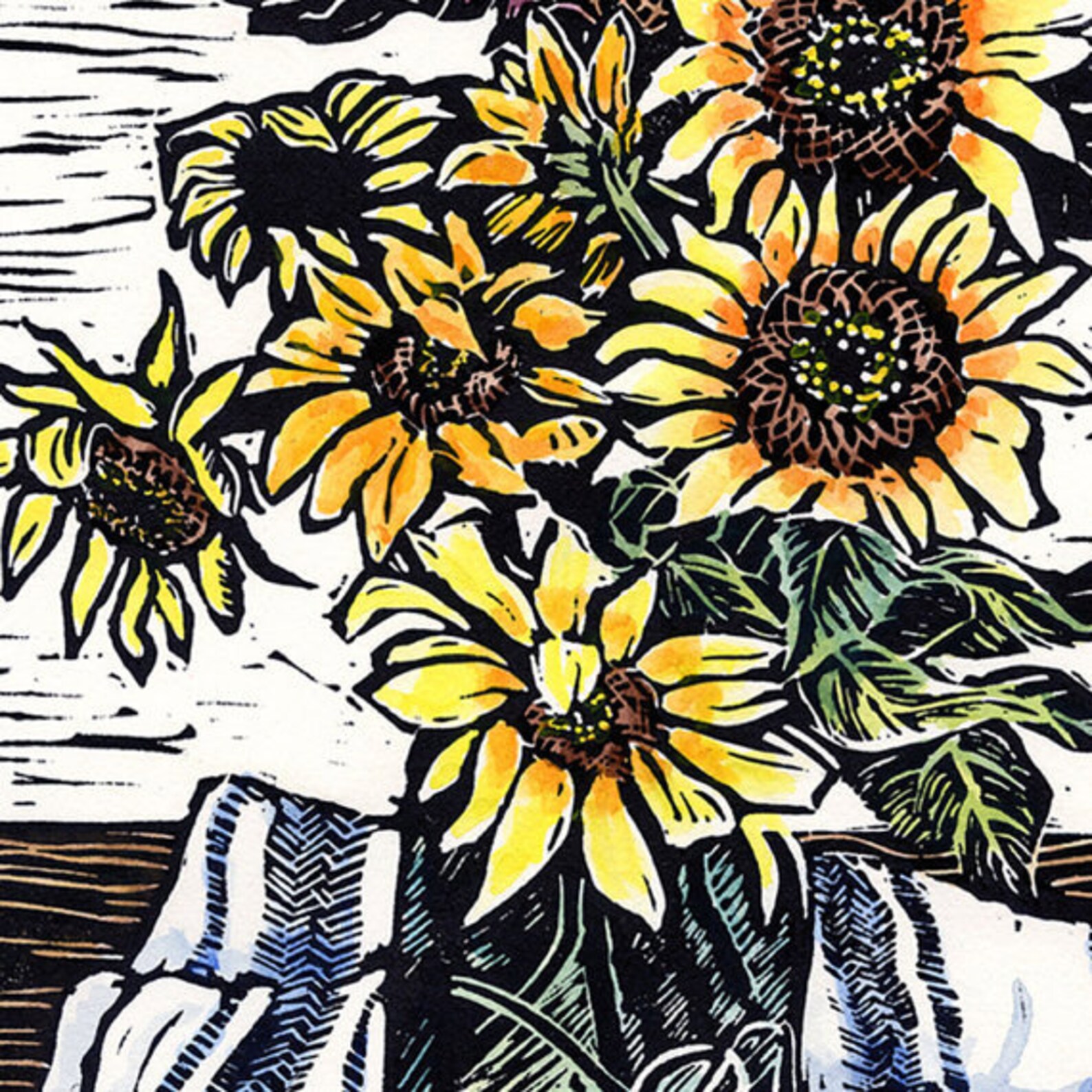 Sunflowers Wall Art Linocut Print Block Print Relief Art - Etsy