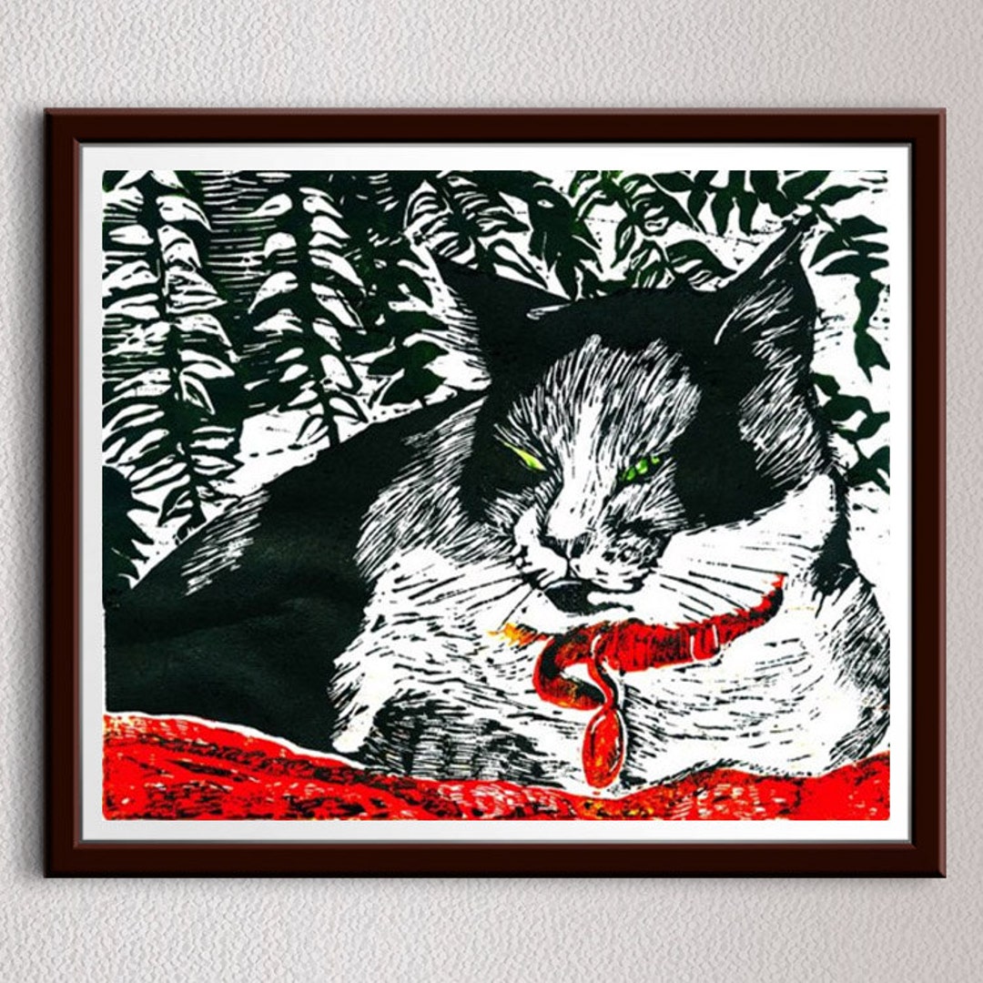 Cat, Linocut Print, Block Print, Relief Art Print, Gift, Lino Cut Print ...