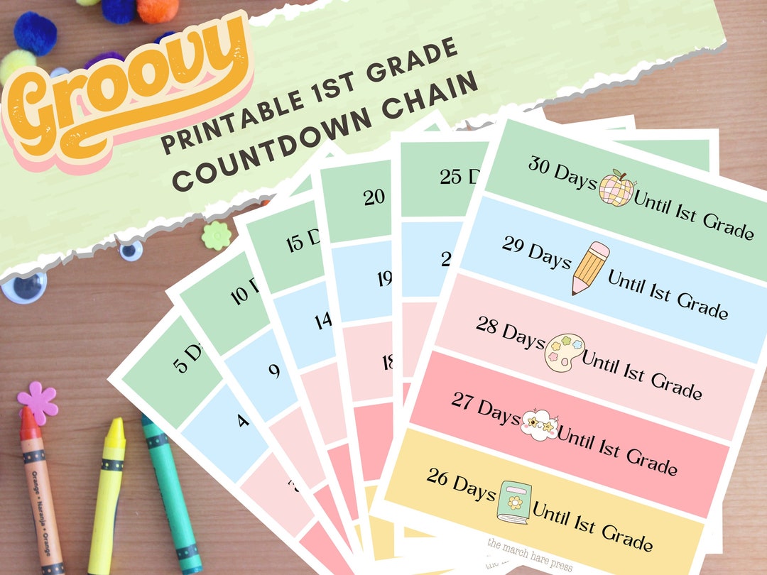 First Grade Printable Countdown Print and Cut - Paper Chain Countdown ...