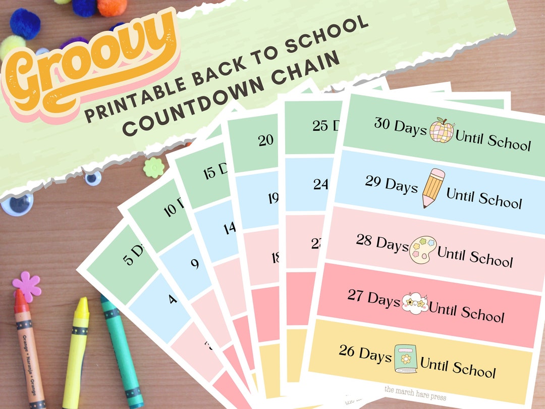 Groovy Printable Back to School Countdown Paper Chain Countdown, End of ...