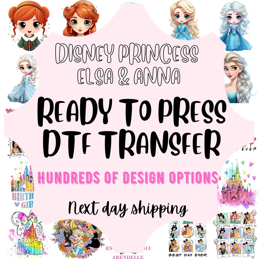 Disney Princess Elsa and Anna Ears Head DTF, Disney Princess Birthday ...