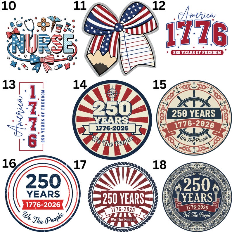 250 Years of Freedom DTF Transfer, US 1776 2026 Anniversary Print, We ...