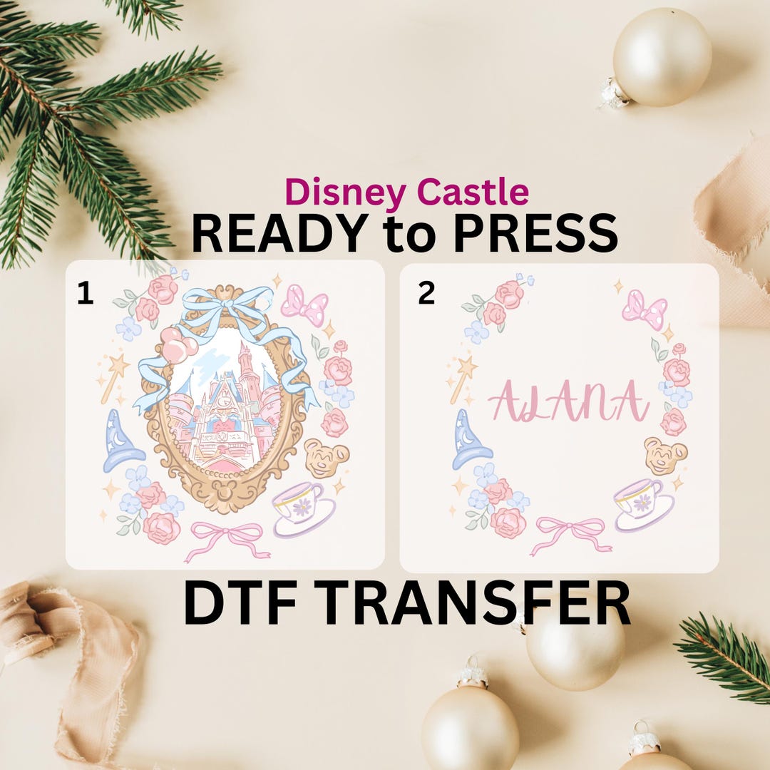 Disney Castle Coquette Bow DTF Transfer, Custom Name Princess Castle ...