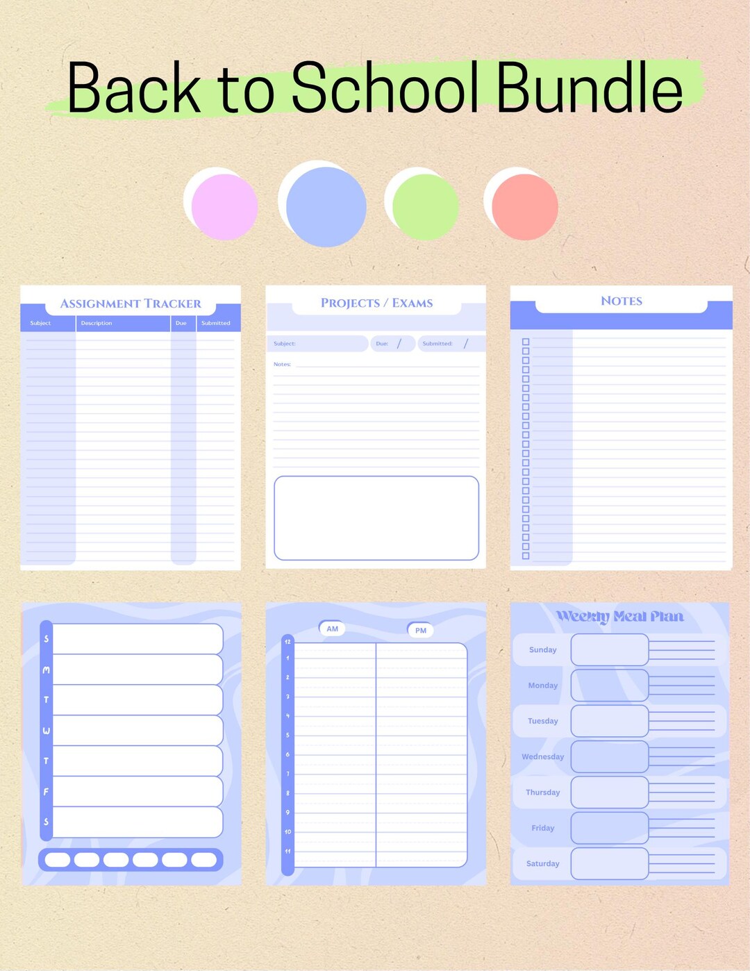 Back to School Digital Planner SET | Assignment Tracker, Notes Pages ...