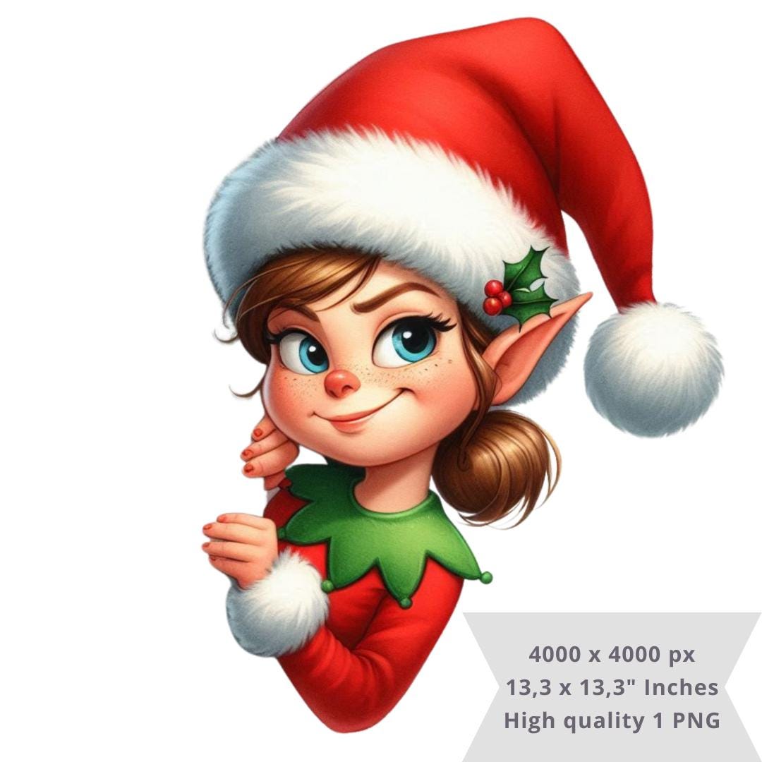 1 PNG Cute Elf Christmas Peeking Wall, Clipart Images, Digital Design ...