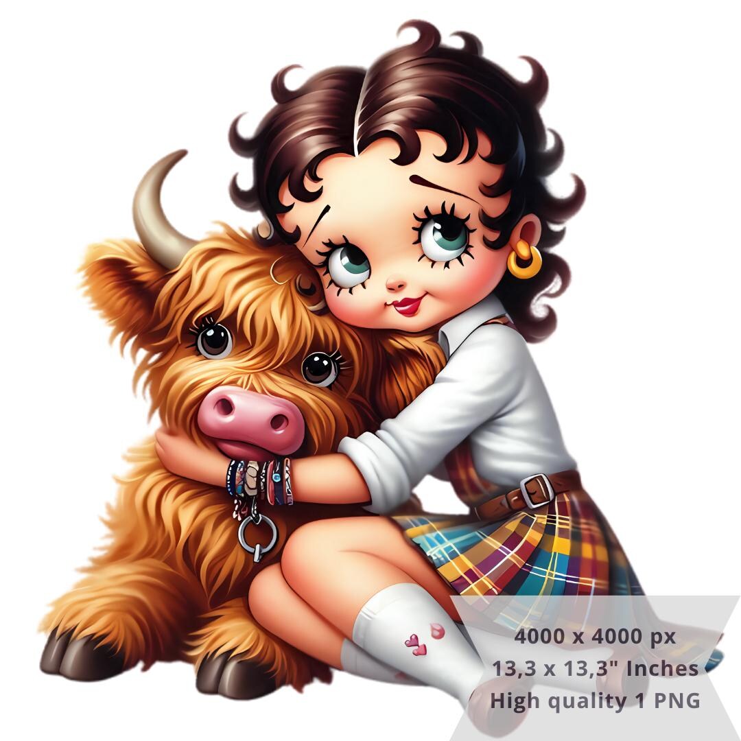 1 PNG Betty Boop Hugg Highland Cow, Clipart Images, Digital Design PNG ...