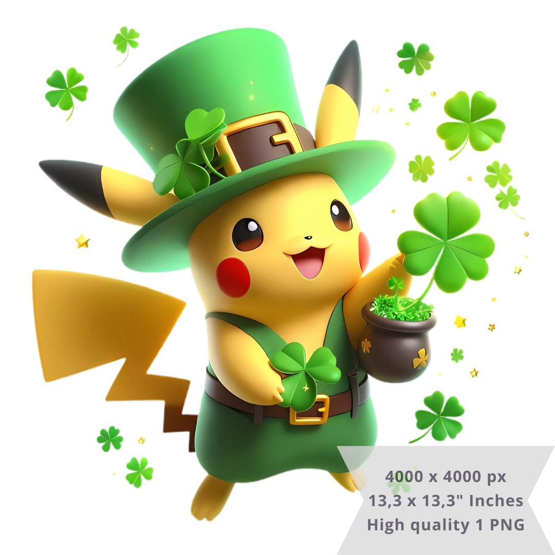 1 PNG Cute Pikachu St Patrick, Clipart Images, Digital Design PNG File ...