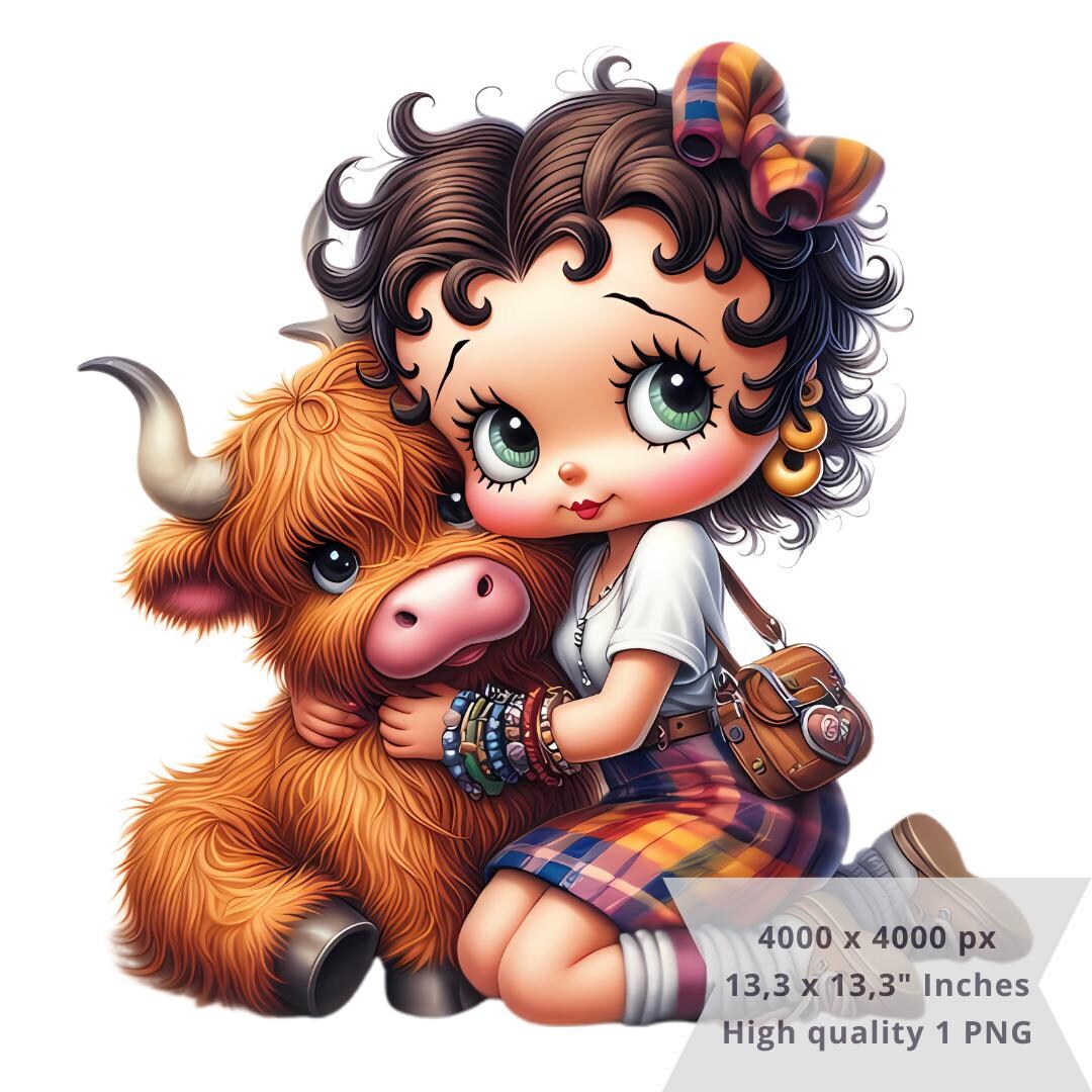 1 PNG Cute Betty Boop Hugg Highland Cow, Clipart Images, Digital Design ...