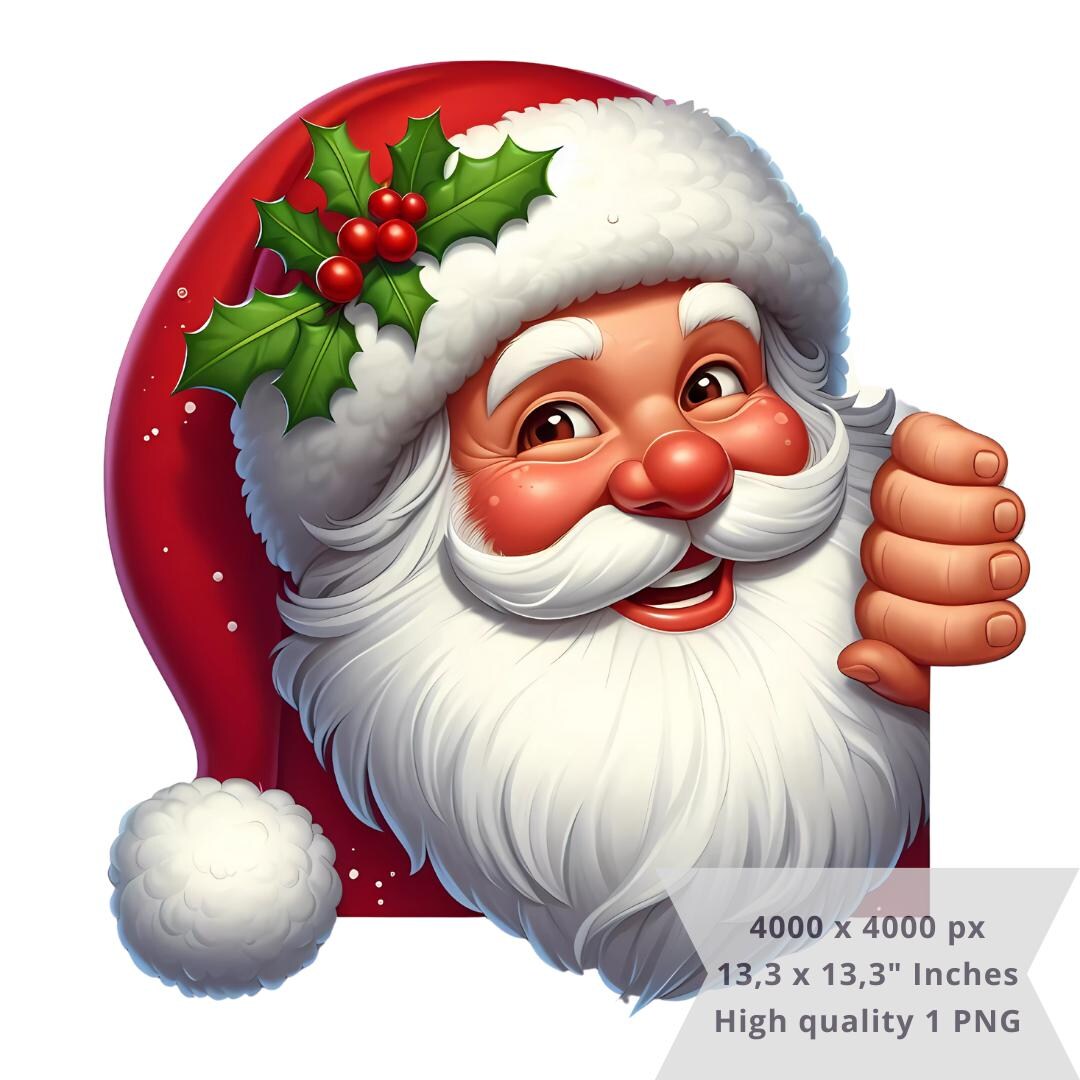 1 PNG Santa Christmas Peeking Wall, Clipart Images, Digital Design PNG ...