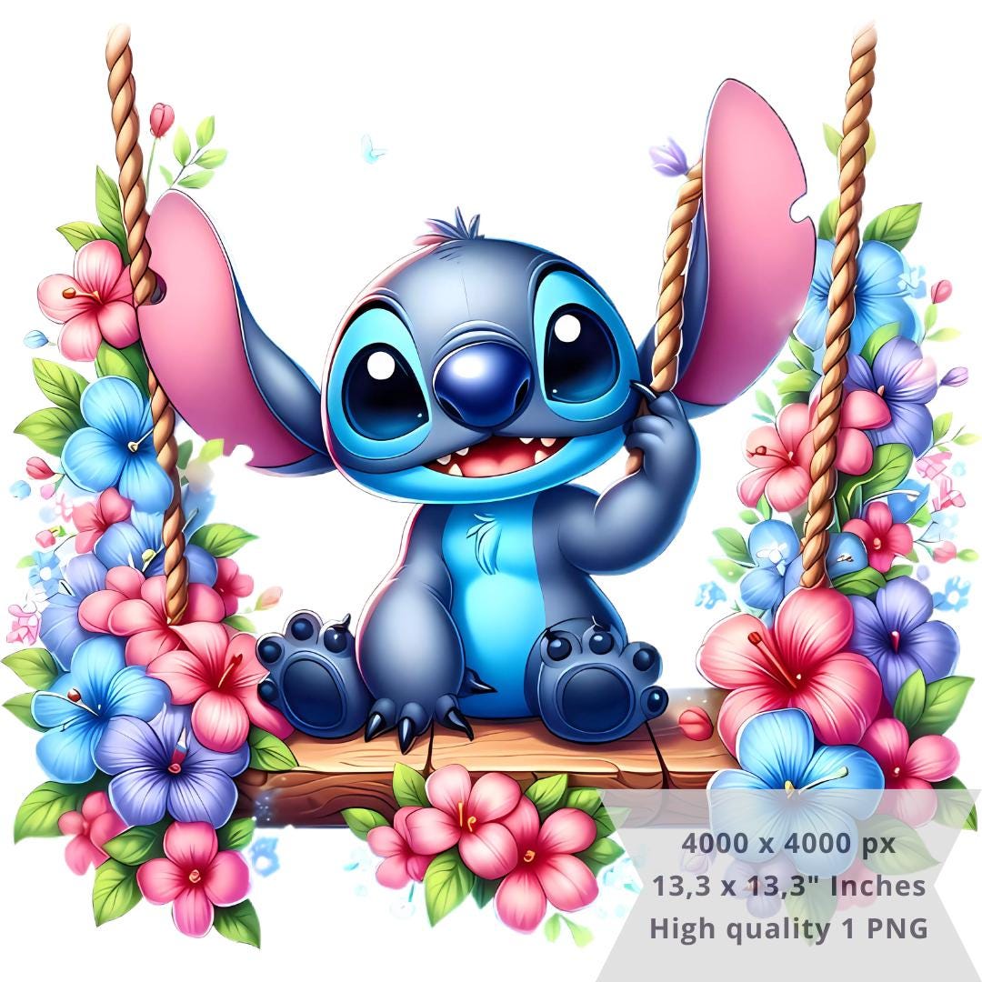 1 PNG Cute Stitch Swing Flowers, Clipart Images, Digital Design PNG ...
