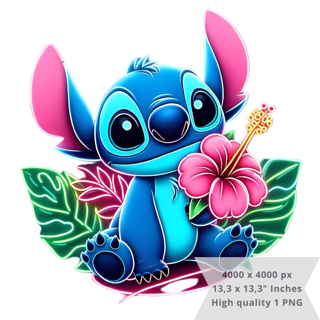 1 PNG Cute Stitch Flower Neon, Clipart Images, Digital Design PNG File ...