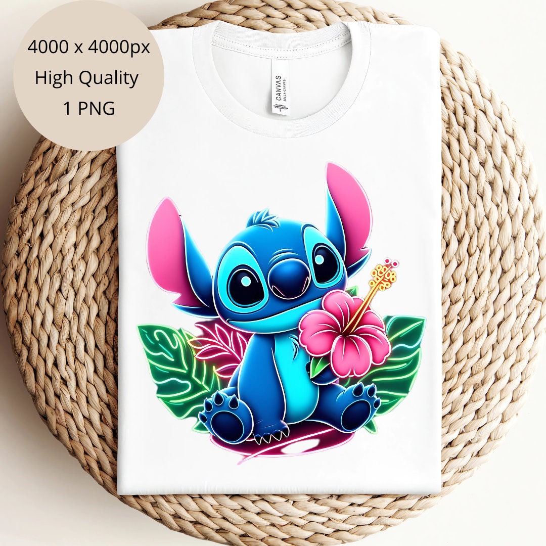 1 PNG Cute Stitch Flower Neon, Clipart Images, Digital Design PNG File ...