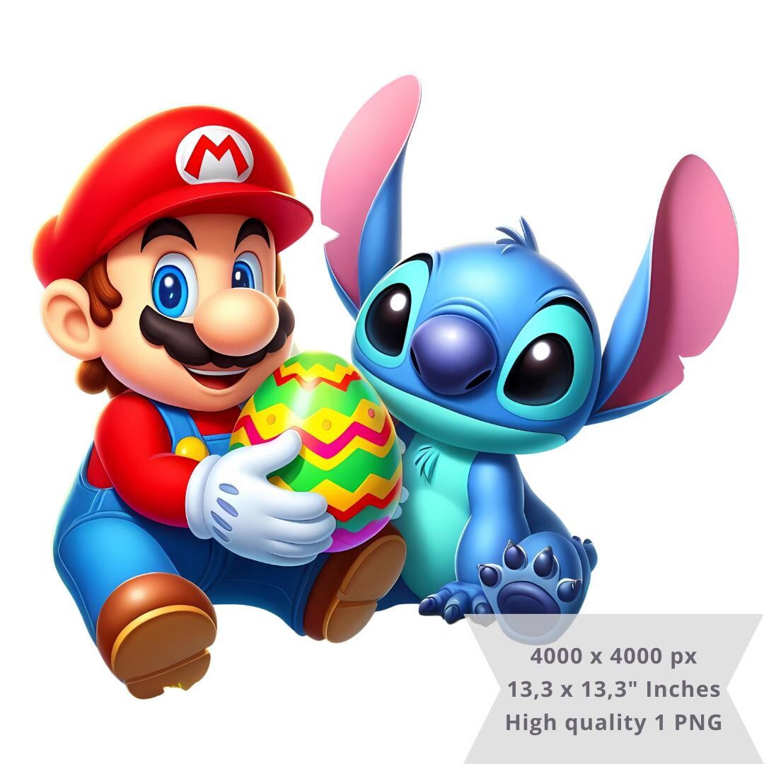 1 PNG Super Mario and Stitch Easter, Clipart Images, Digital Design PNG ...