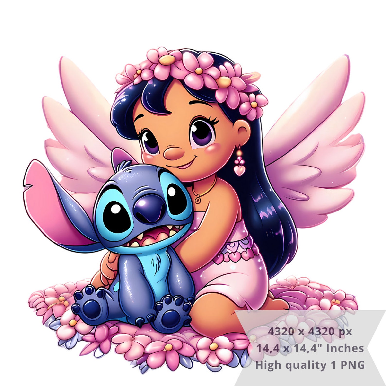 1 PNG Lilo and Stitch Angel Flowers, Clipart Images, Digital Design PNG ...