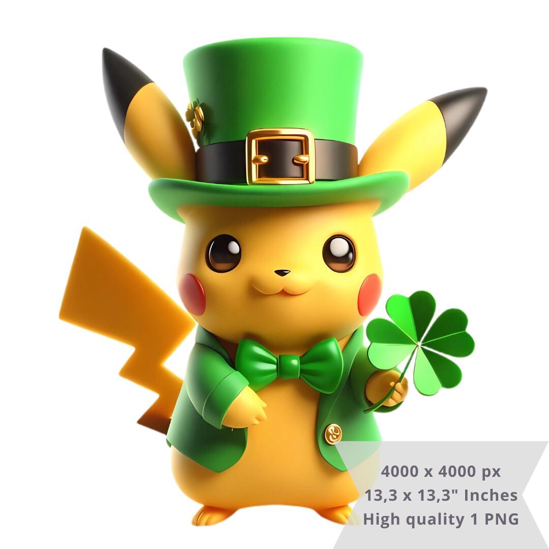 1 PNG Cute Pikachu St Patrick, Clipart Images, Digital Design PNG File ...
