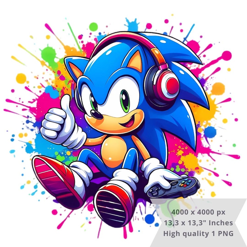 1 PNG Sonic Splash and Watercolor Gamer, Clipart Images, Digital Design ...