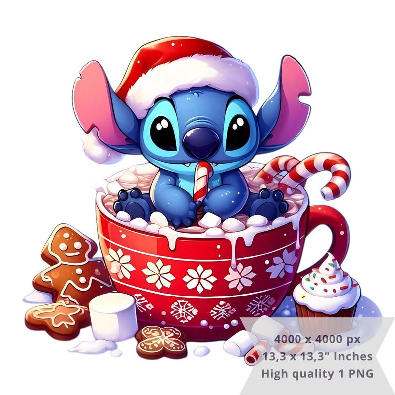 1 PNG Cute Stitch Christmas Clipart Images, Digital Design PNG File for ...