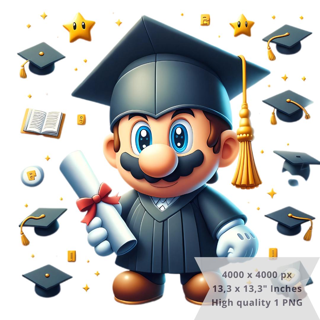 1 PNG Cute Super Mario Graduation, Clipart Images, Digital Design PNG ...
