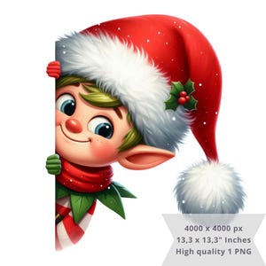 1 PNG Cute Elf Christmas Peeking Wall, Clipart Images, Digital Design ...