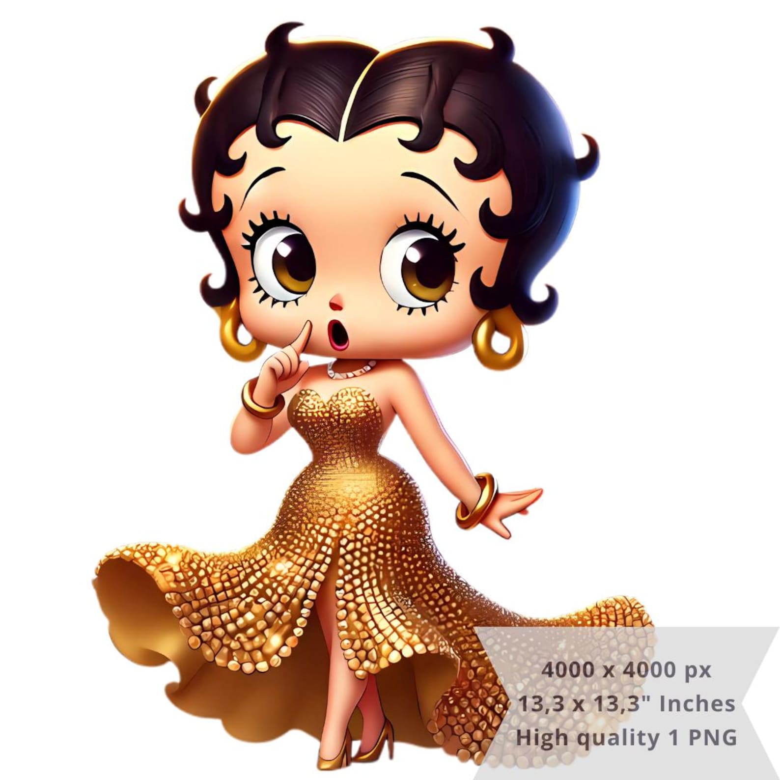 1 PNG Betty Boop Style Chibi Gold, Clipart Images, Digital Design PNG ...