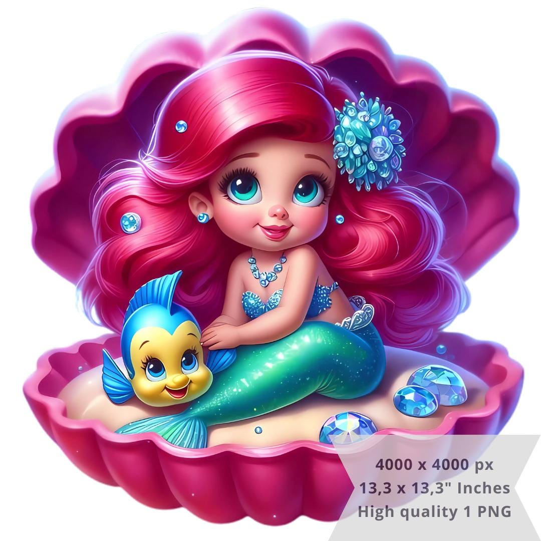 1 PNG Cute Nermaid Ariel in Shell, Clipart Images, Digital Design PNG ...