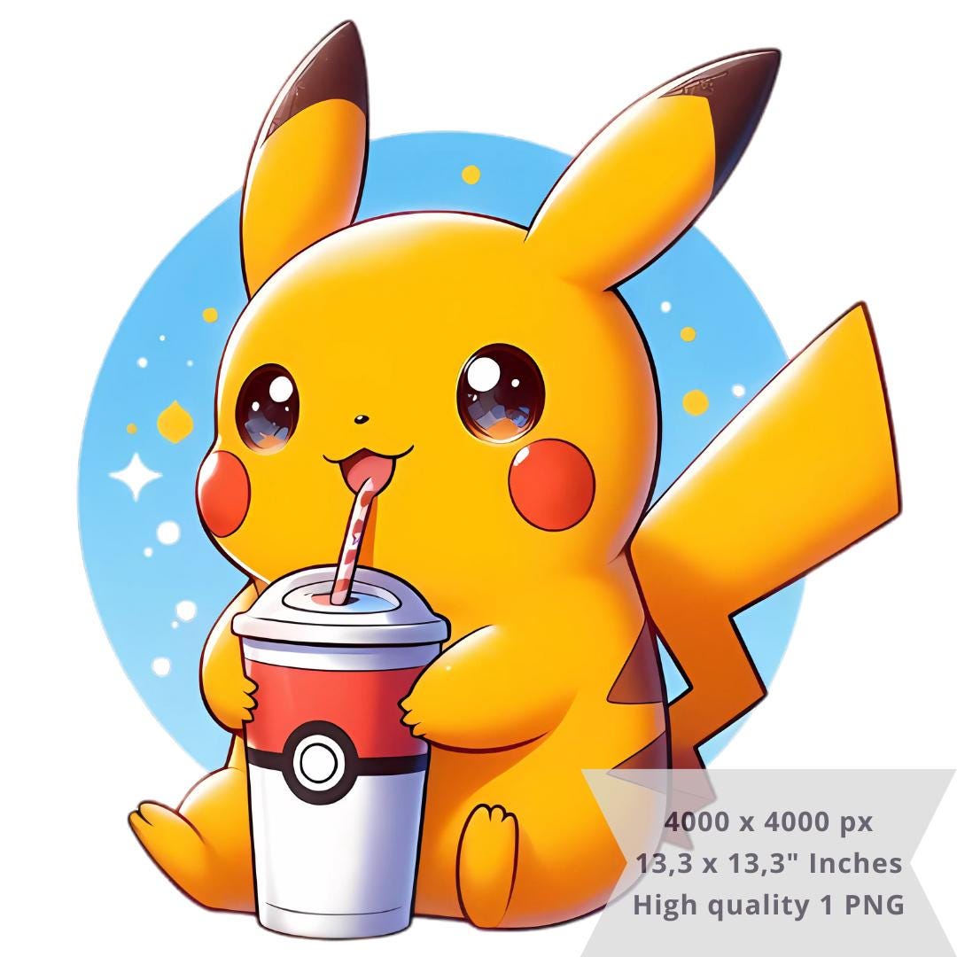 1 PNG Cute Pikachu Drink, Pokemon Clipart Images, Digital Design PNG ...
