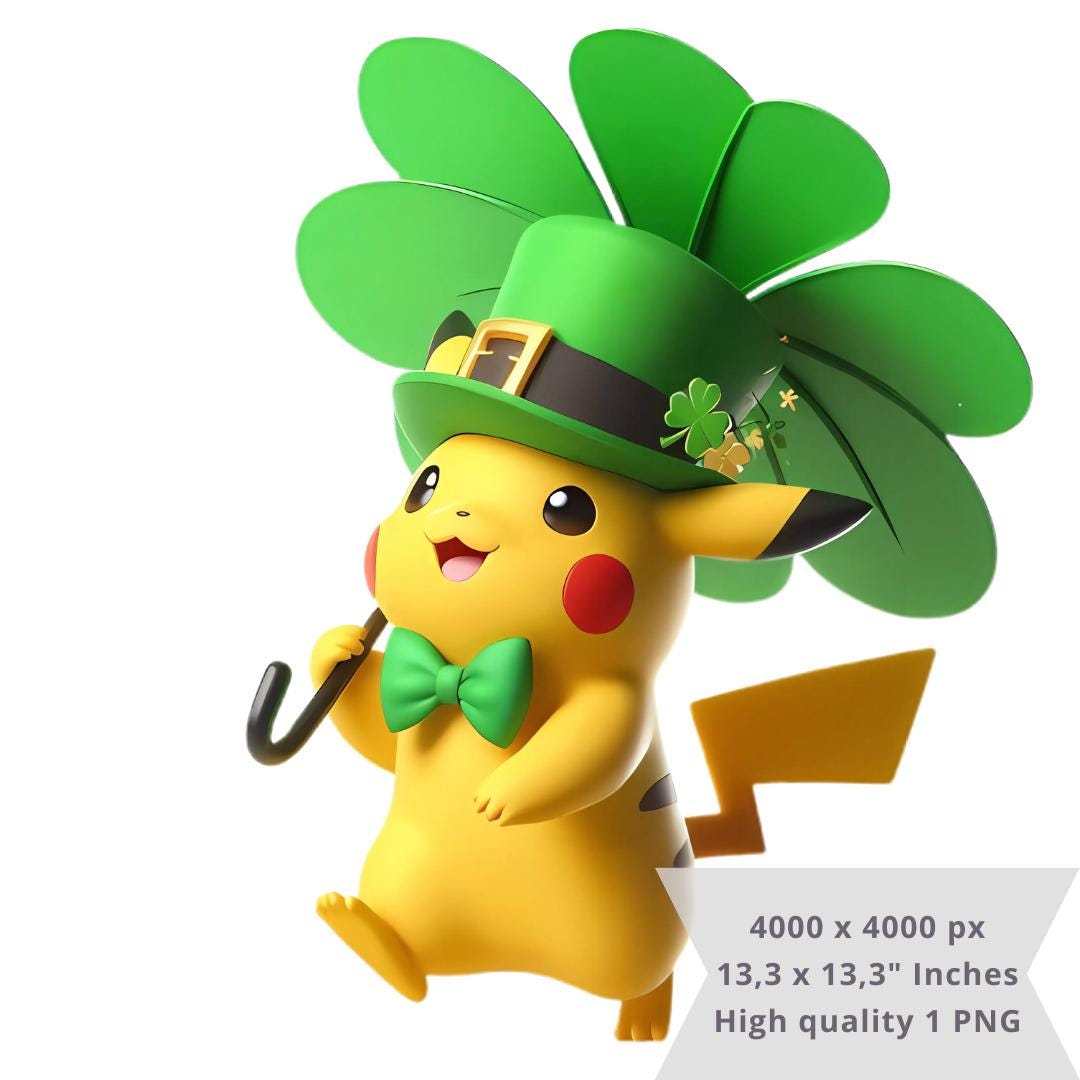 1 PNG Cute Pikachu St Patrick, Clipart Images, Digital Design PNG File ...