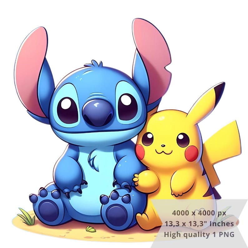 1 PNG Cute Stitch and Pikachu, Clipart Images, Digital Design PNG File ...