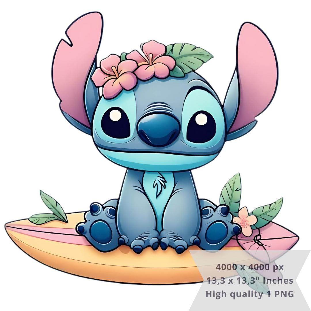1 PNG Cute Stitch Flowers Surf, Clipart Images, Digital Design PNG File ...