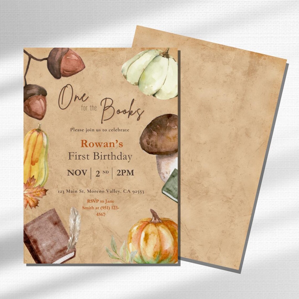 Editable One for the Books Fall Themed Birthday Invitation Template ...