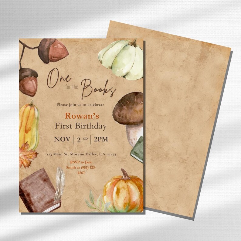 Editable One for the Books Fall Themed Birthday Invitation Template ...