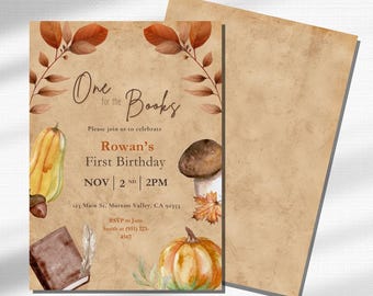 Editable One for the Books Fall Themed Birthday Invitation Template ...