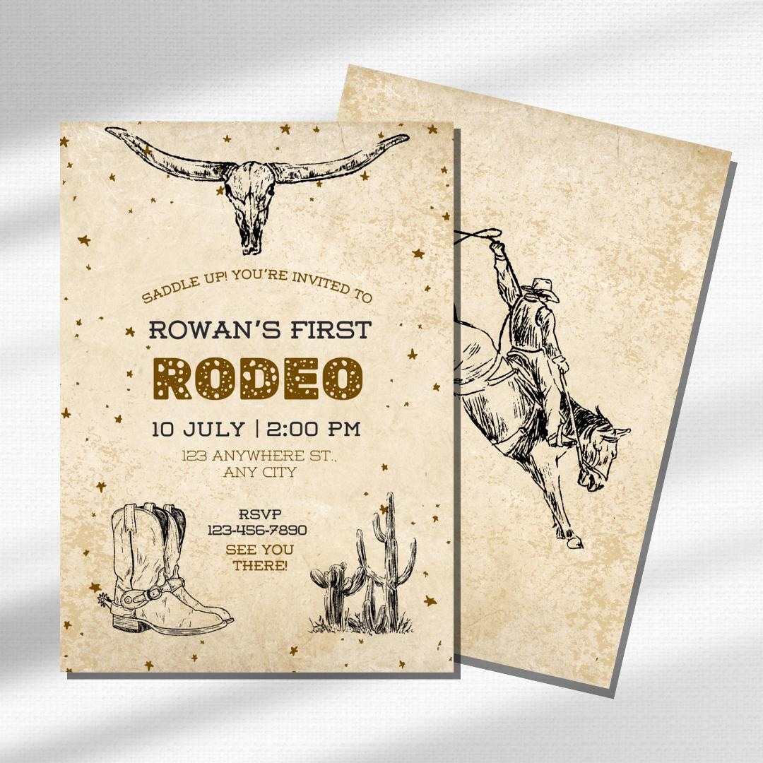 Editable Fun First Rodeo Themed Birthday Invitation Template. Longhorn ...