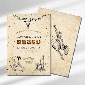 Editable Fun First Rodeo Themed Birthday Invitation Template. Longhorn ...