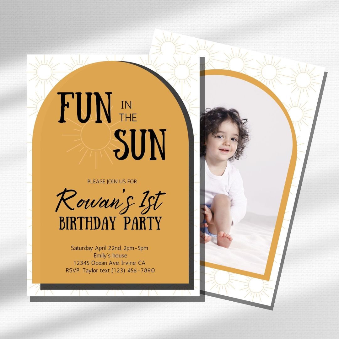 Editable Fun in the Sun Birthday Invitation. Suns Yellow Arches ...