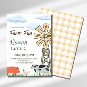 Editable Farm Fun Themed Birthday Invitation Template. Windmill Pigs ...