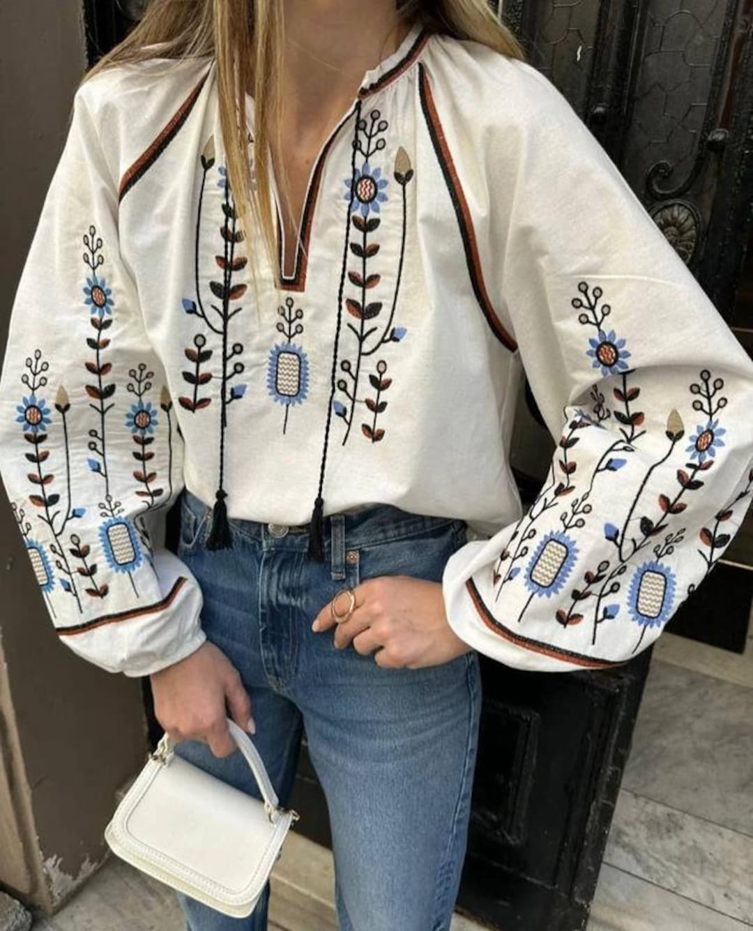 Womens Embroidered Blouse Stylish Ethnic Embroidery Shirt Handmade ...