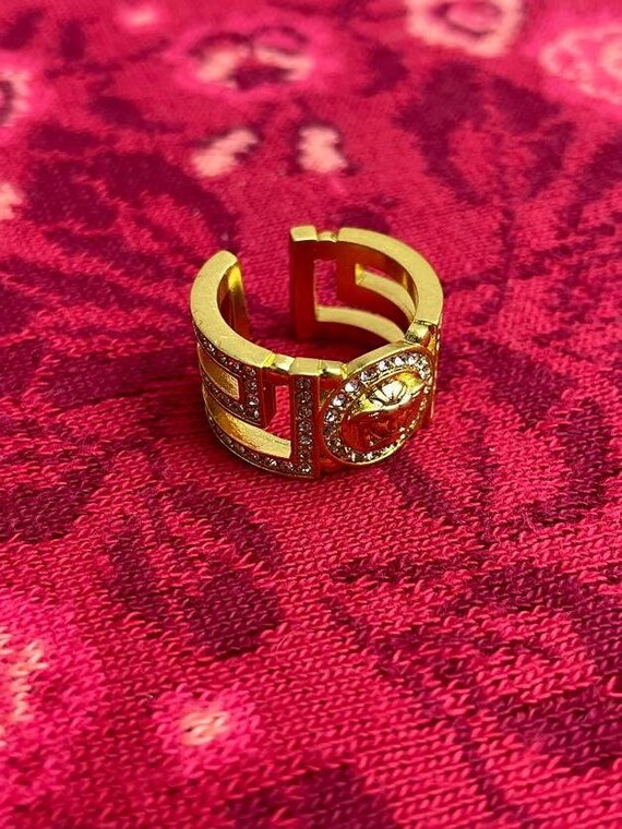 Versace Gold Finish Medusa Head Ring Designer Fashion Statement Jewelry Bold Gold tone Versace Ring Etsy