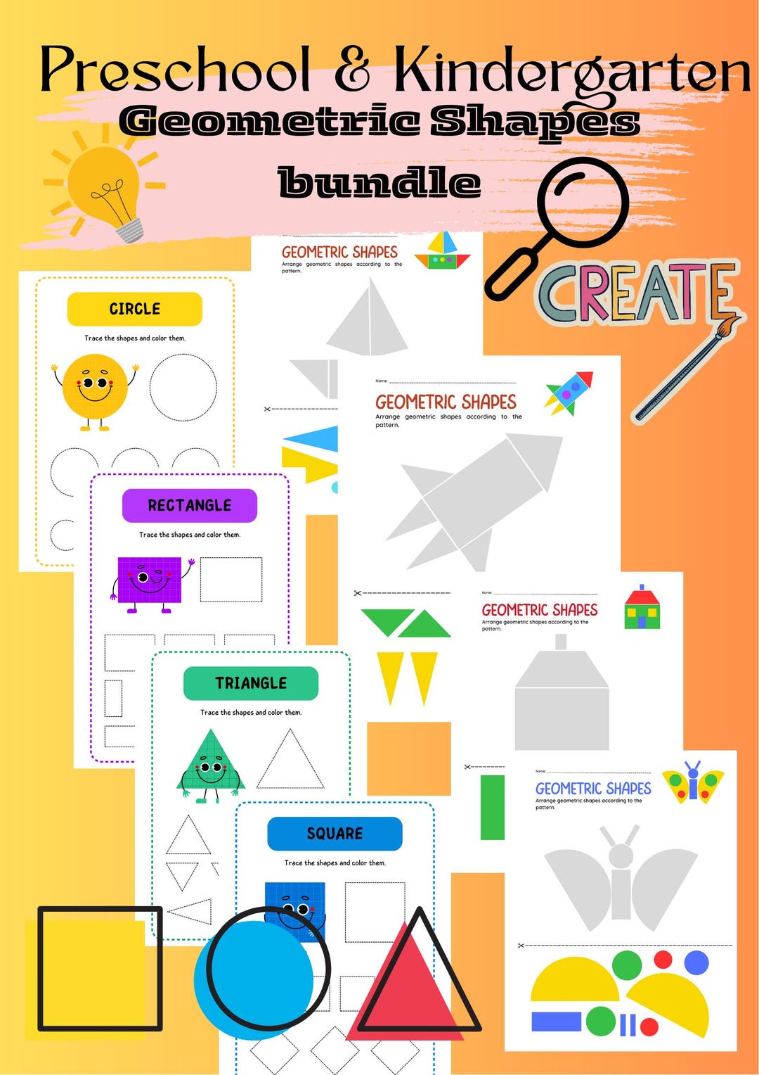 Preschool Geometric Shapes Workbook, Homeschooling Printable - Etsy