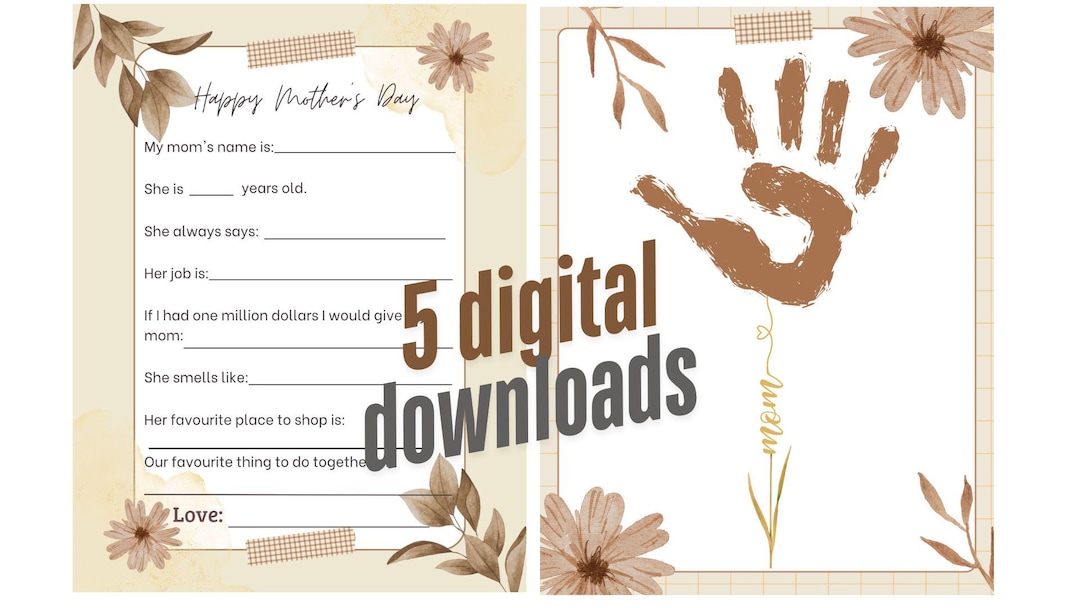 Mother's Day Printable Questionnaire, Handprint Bouquet, Grandma, Nana ...