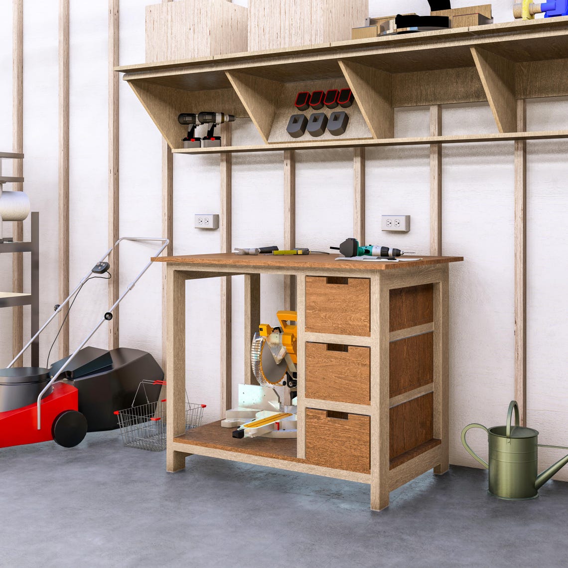 3-drawer Wooden Workbench Plan: DIY Garage Furniture (PDF) - Etsy