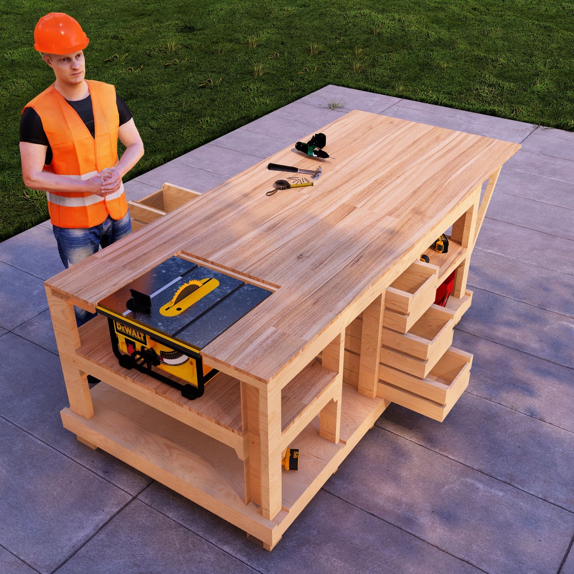 Handmade Folding Workbench Plans: DIY Wooden Outdoor Bench (PDF Pattern ...