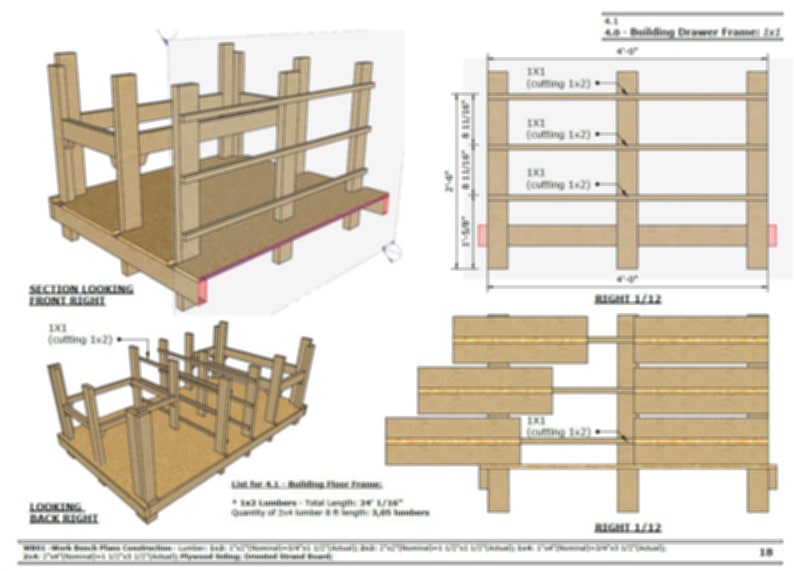 Handmade Wooden Workshop Bench Plans & Drawings, DIY Folding Workbench ...