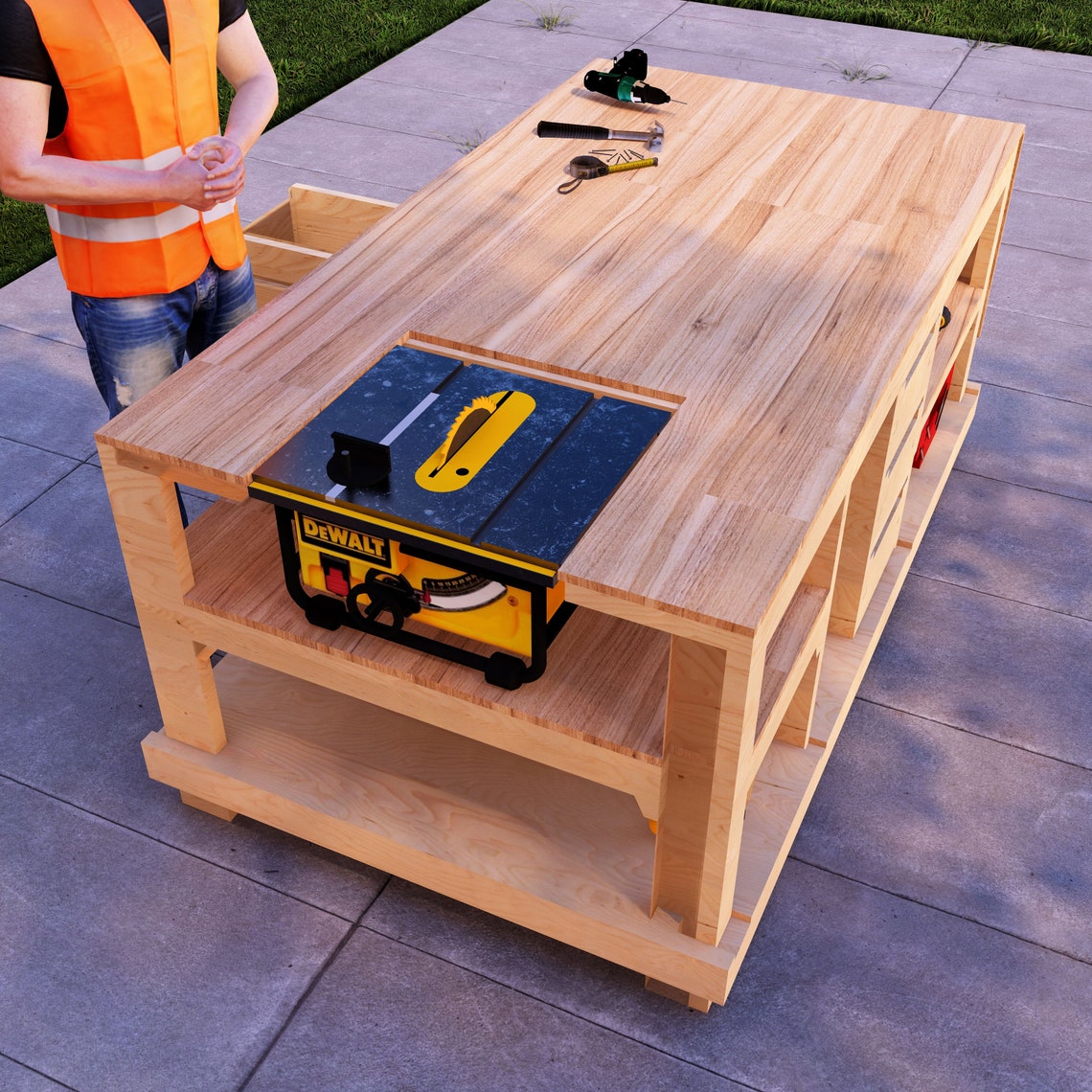 Handmade Wooden Workshop Bench Plans & Drawings, DIY Folding Workbench ...