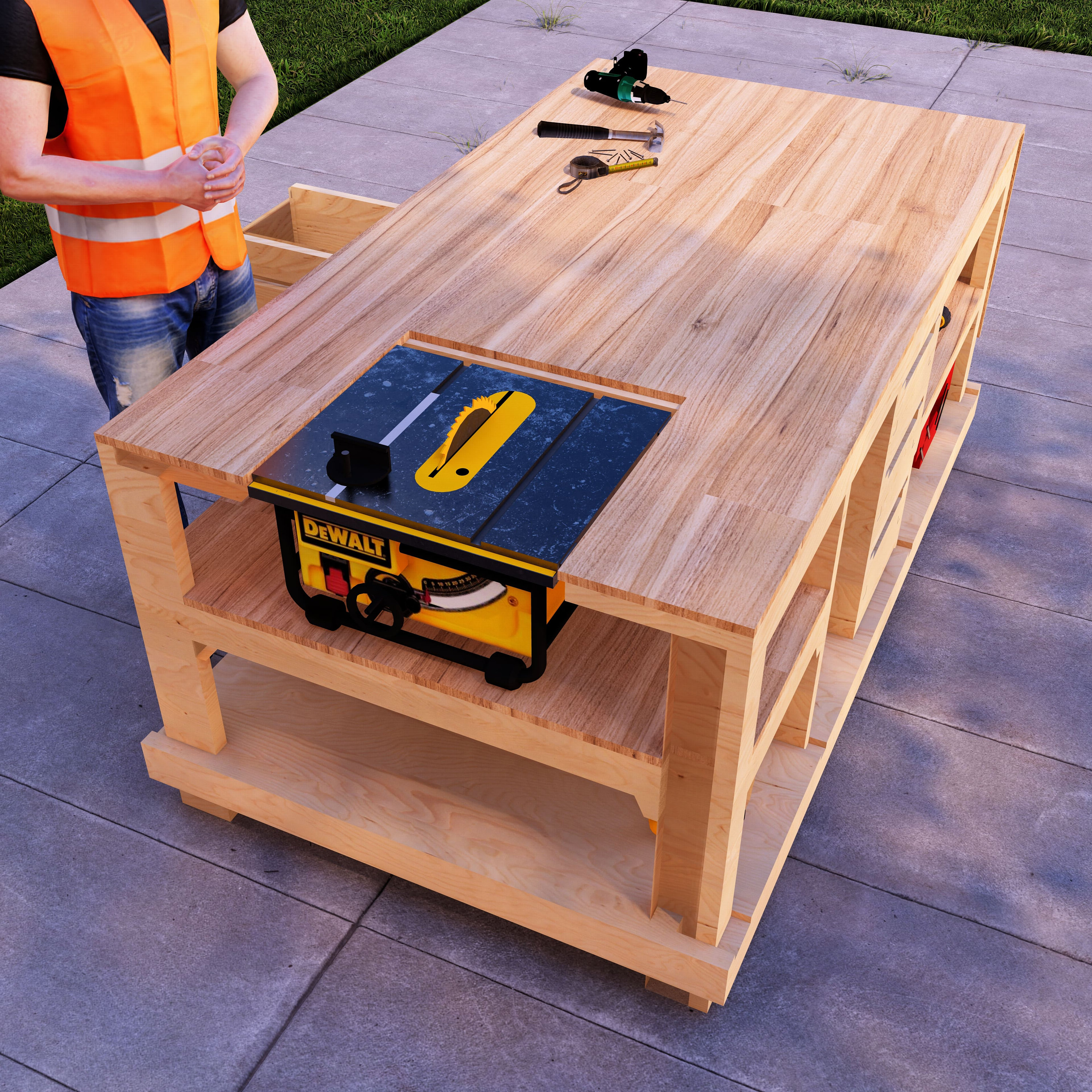 Handmade Folding Workbench Plans: DIY Wooden Outdoor Bench (PDF Pattern ...