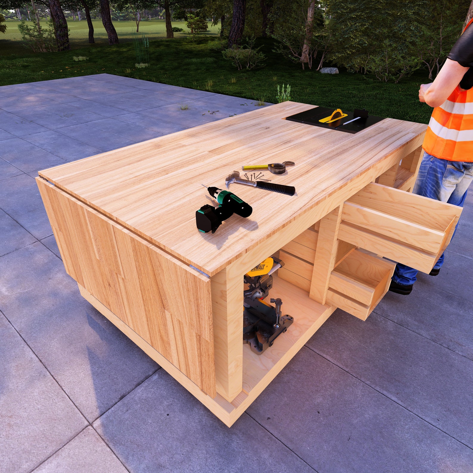 Handmade Folding Workbench Plans: DIY Wooden Outdoor Bench (PDF Pattern ...