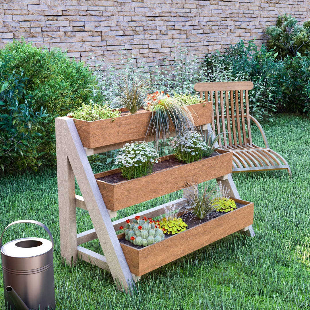 3-tier Wooden Planter Stand DIY Plans: Rustic Ladder Garden Decor (PDF ...